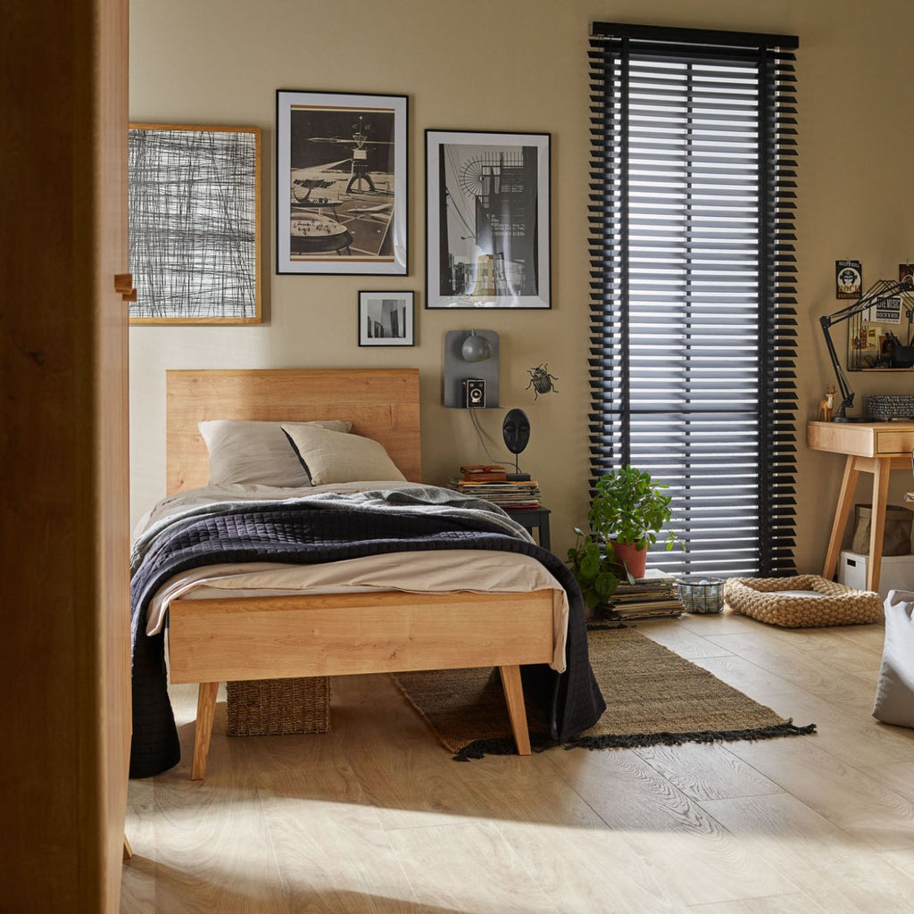 Single Bed With A Flat Headboard 90x200 Oak Color | VOX Furniture UAE